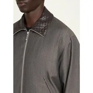 Bottega Veneta Shadow Stripe Intrecciato Leather-collar Jacket