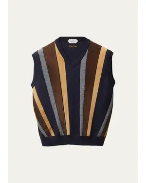 Versace Suede Patchwork Sweater Vest - Navy