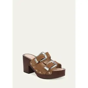 Veronica Beard Halifax 90mm Studded Suede Buckle Platform Sandals