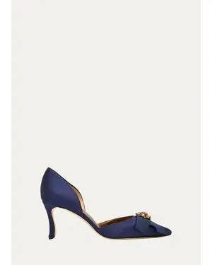 Manolo Blahnik 70mm Apidosa Embellished Satin Bow Pumps - Navy