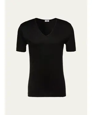 Zimmerli Sea Island V-neck Cotton T-shirt - Black Pattern
