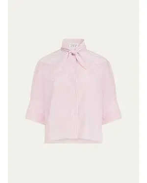 TWP Tie One On Striped Button-front Shirt - White/red