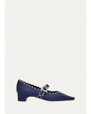 Manolo Blahnik 30mm Zaera Satin Mary Jane Pumps