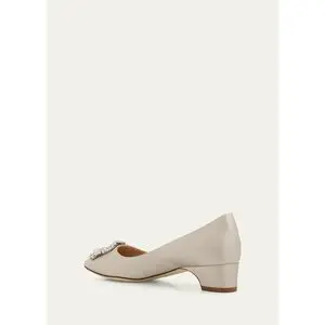 Manolo Blahnik 25mm Hangisibar Satin Crystal Buckle Pumps
