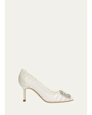 Manolo Blahnik 70mm Hangisila Organza Jewel-buckle Pumps - Ivory