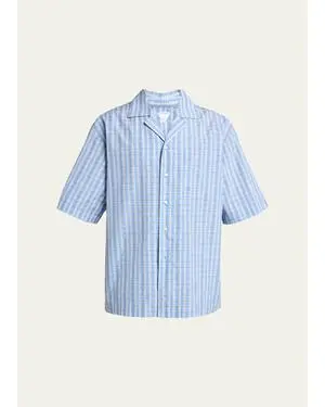 Bottega Veneta Cotton And Silk Textured Plaid Short-sleeve Shirt