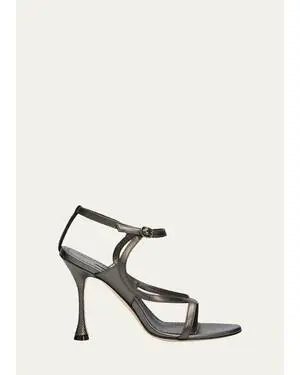 Manolo Blahnik 105mm Tibula Metallic Leather Ankle-strap Sandals