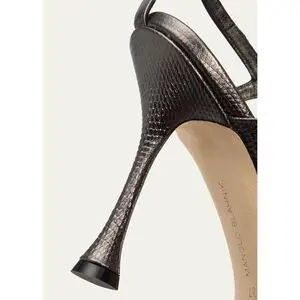 Manolo Blahnik 105mm Tibula Metallic Leather Ankle-strap Sandals