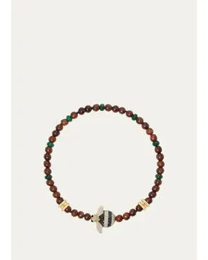 GRACE WINFREY 18k Yellow Gold Poconos Beaded Bee Necklace With Diamonds, Wood, And Green Jade, 15"l - Brown