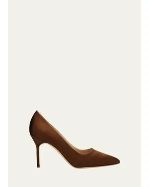 Manolo Blahnik 90mm Bb Satin Pumps - Medium Brown