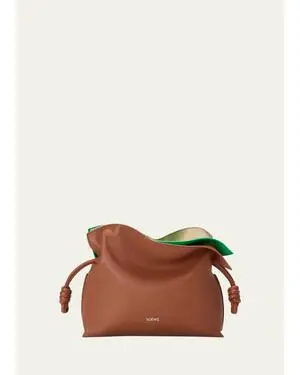 Loewe Flaco Layered Leather Clutch Bag - Squirrel