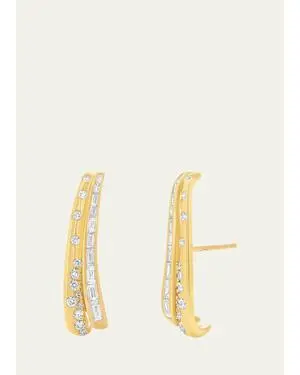 Sara Weinstock Papua 18k Gold & Curved Double Row Diamond Earrings - Yellow