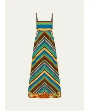 ALEMAIS Charlie Chevron-print Linen Midi Dress - Multi