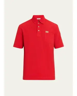 Moncler Leather Logo Tag Cotton Pique Polo Shirt