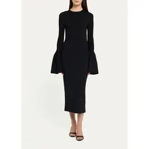 Stella McCartney Compact Knit Bell-sleeve Midi Dress