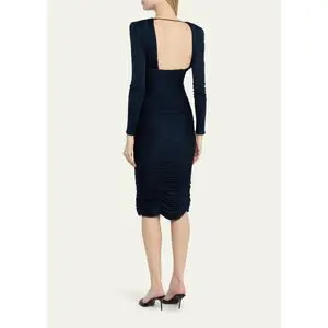 Versace Gathered Long-sleeve Midi Dress