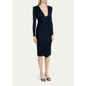 Versace Gathered Long-sleeve Midi Dress