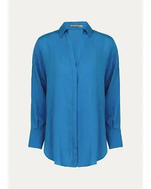 VIX PAULA HERMANNY Bailey Textured Drop-shoulder Shirt - Blue