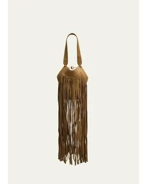Khaite Lotus Nano Fringe Suede Tote Bag - Mud