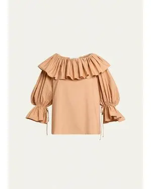 Chloé Ruffle Balloon-sleeve Cotton Top