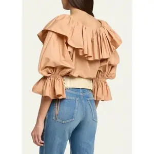 Chloé Ruffle Balloon-sleeve Cotton Top