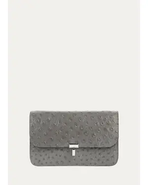 TOTEME T-lock Ostrich-embossed Leather Crossbody Bag - Grey