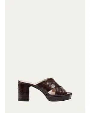 STUART WEITZMAN 80mm Dayna Croc-embossed Leather Platform Sandals - Walnut