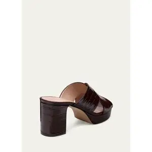 STUART WEITZMAN 80mm Dayna Croc-embossed Leather Platform Sandals - Walnut