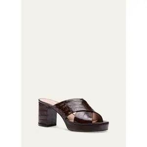 STUART WEITZMAN 80mm Dayna Croc-embossed Leather Platform Sandals - Walnut