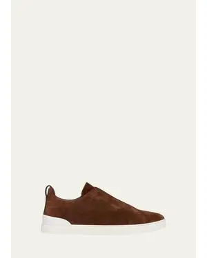 Zegna Suede Triple Stitch Sneakers - Brown