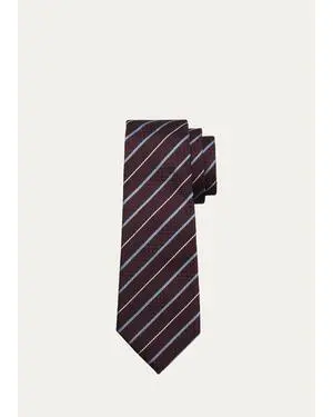 Zegna Jacquard Stripe Silk Tie Red Multi