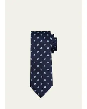 Zegna Geometric Jacquard Silk Tie Blue
