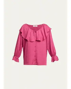 Chloé Ruffle Floral Silk Jacquard Button-front Top