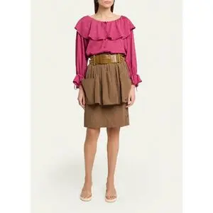 Chloé Ruffle Floral Silk Jacquard Button-front Top