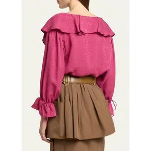 Chloé Ruffle Floral Silk Jacquard Button-front Top