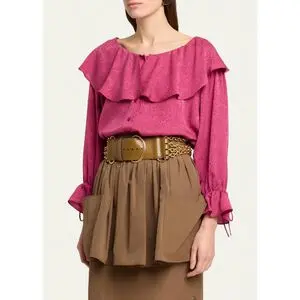 Chloé Ruffle Floral Silk Jacquard Button-front Top