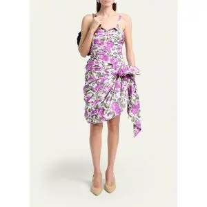 Chloé Sleeveless Ruched Floral Cotton Bow Dress