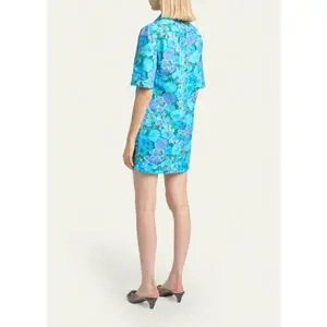 Chloé Floral Cotton Twill Short-sleeve Mini Shirtdress - Multicolor