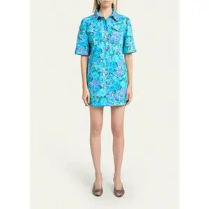 Chloé Floral Cotton Twill Short-sleeve Mini Shirtdress - Multicolor