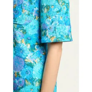Chloé Floral Cotton Twill Short-sleeve Mini Shirtdress - Multicolor