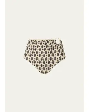 Johanna Ortiz Paisleys High-waist Bikini Bottoms Ecru/black