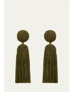 Oscar De La Renta Short Silk Rope Tassel Clip-on Earrings