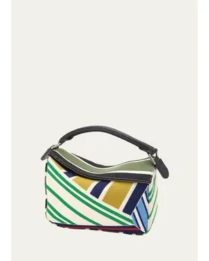 Loewe Puzzle Small Embroidered Striped Top-handle Bag