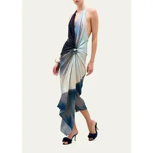 Silvia Tcherassi Abril Plunging Halter Knotted Silk Midi Dress