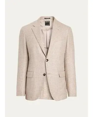 Zegna Cashmere Tonal Houndstooth Single-breasted Sport Coat - Beige