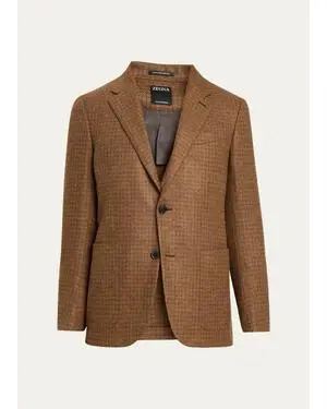 Zegna Cashmere Tonal Houndstooth Single-breasted Sport Coat - Brown