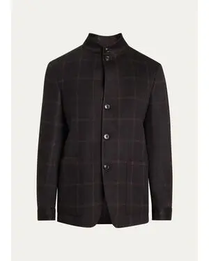 Zegna Cashmere Grid Check Chore Jacket - Brwon