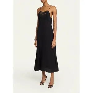 Chloé Lace-trim Empire Silk Midi Slip Dress - Black