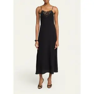 Chloé Lace-trim Empire Silk Midi Slip Dress - Black