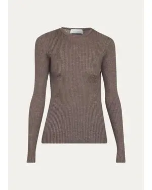 Gabriela Hearst Browning Cashmere-silk Rib Crewneck Sweater Walnut